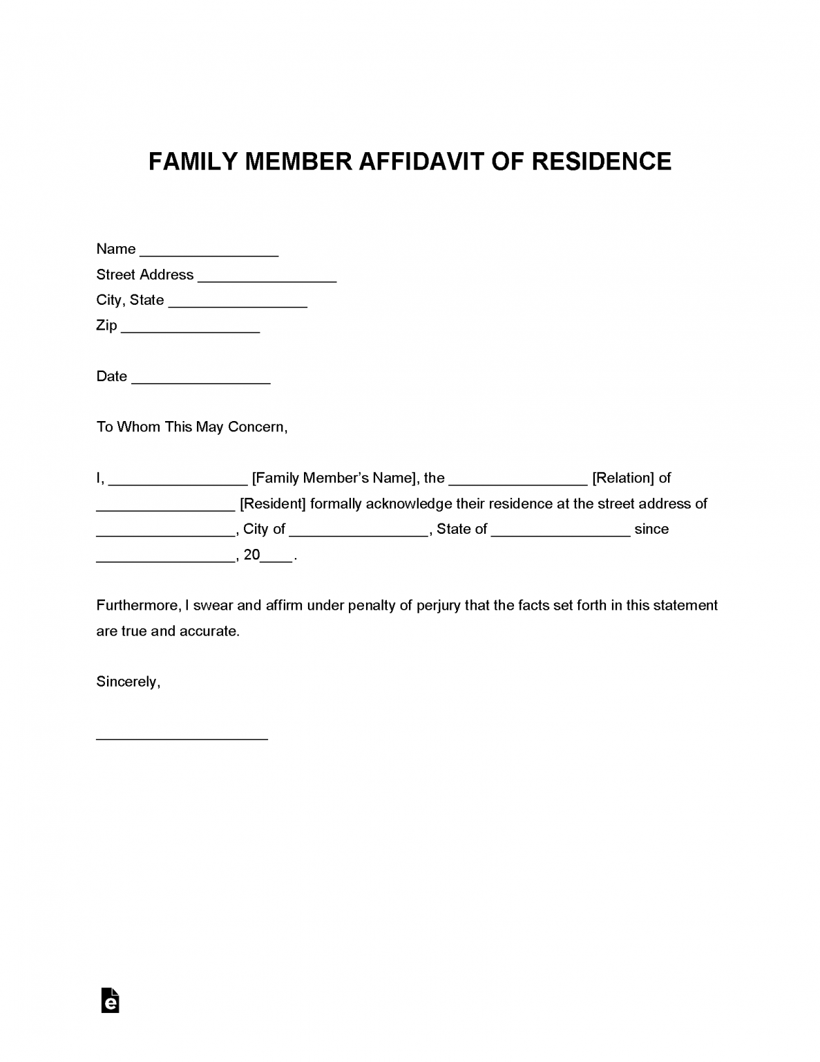 Free Family Member Proof of Residency Letter - PDF | Word – eForms