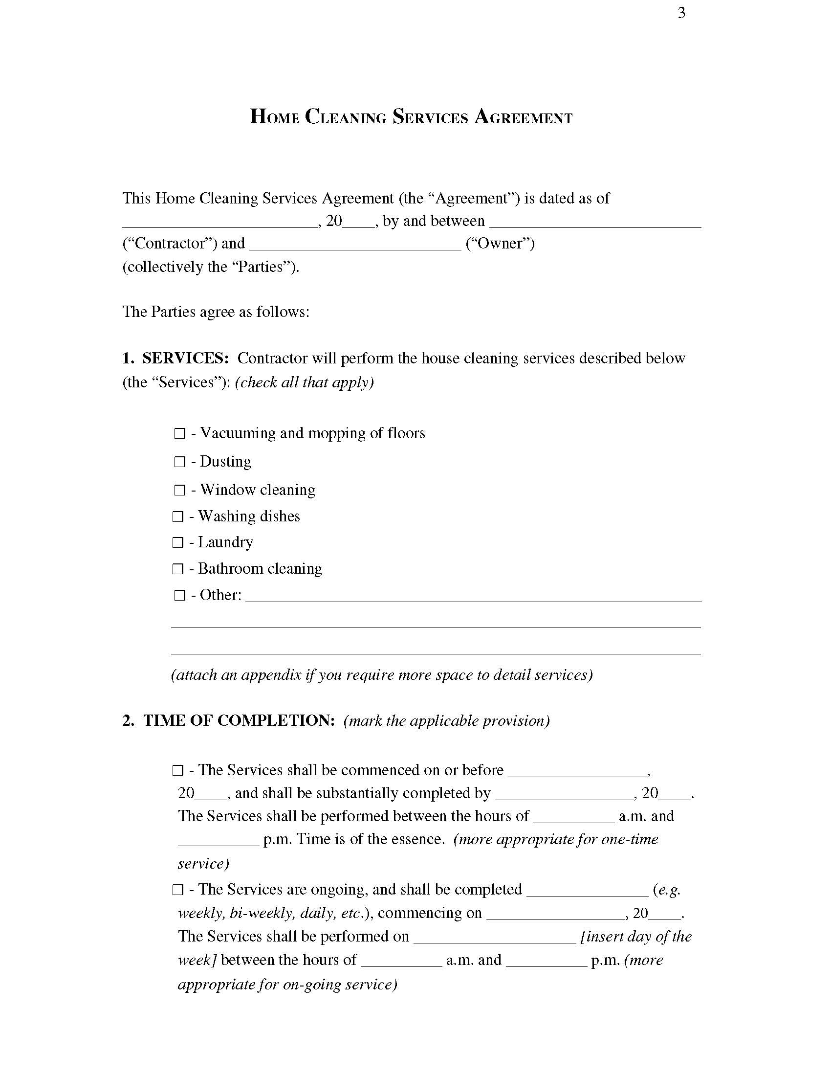 Free Cleaning Service Contract Template PDF Word EForms
