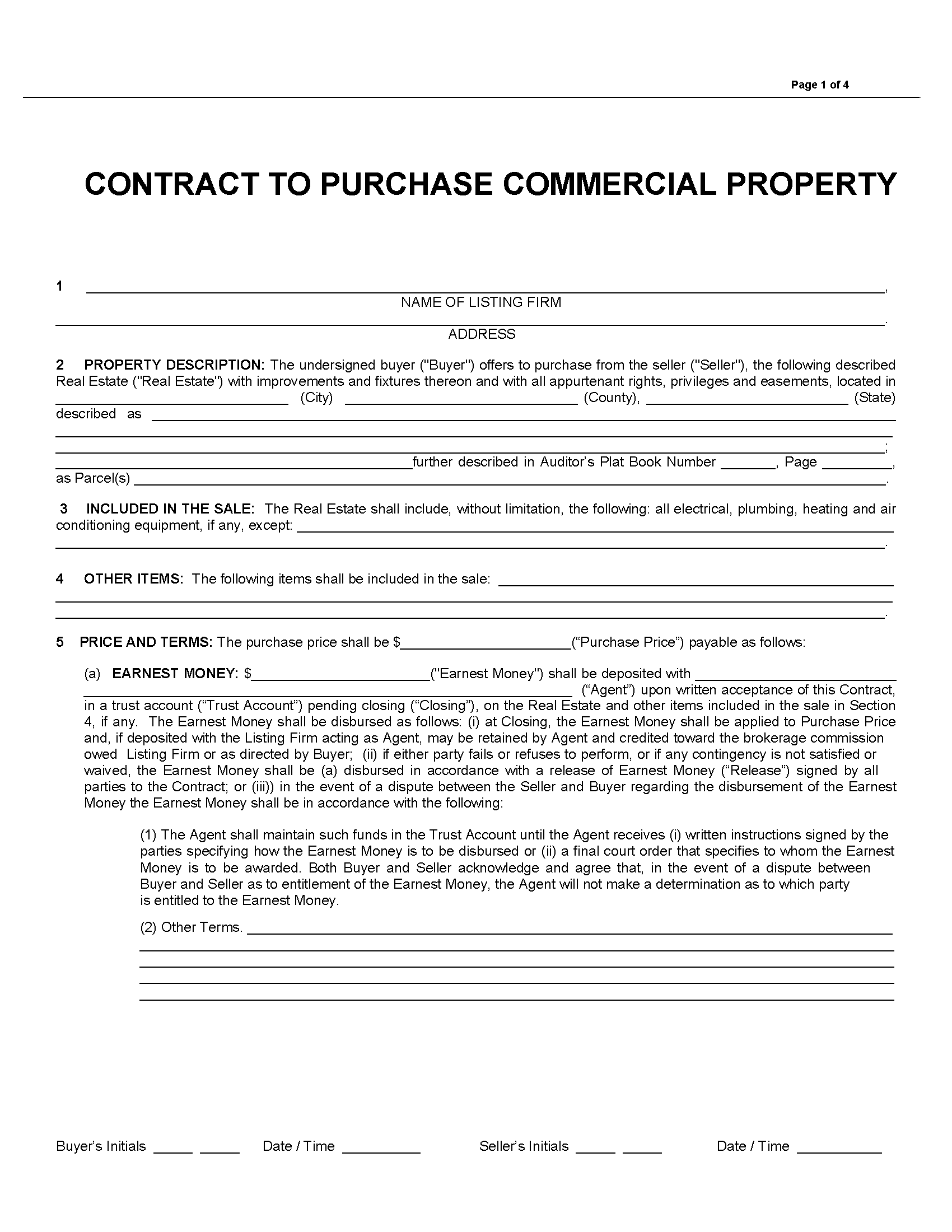Free Commercial Real Estate Purchase Agreement - PDF | Word – eForms