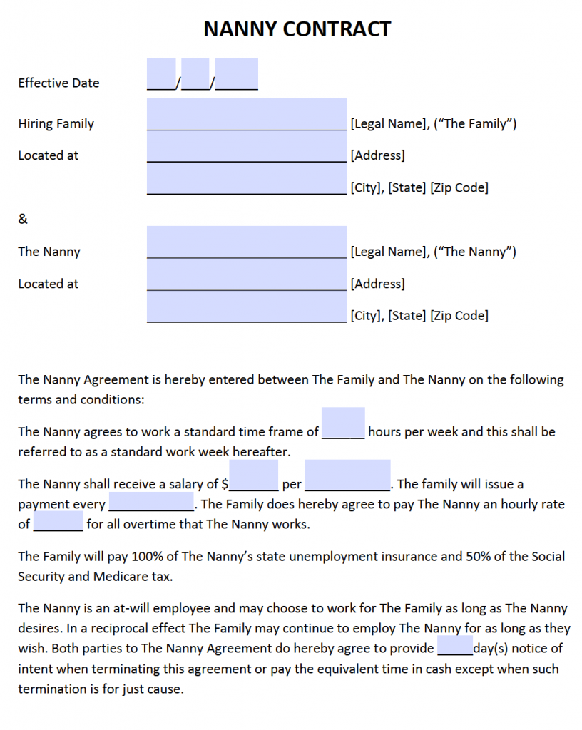 Free Nanny Contract Template - Samples - PDF | Word – eForms