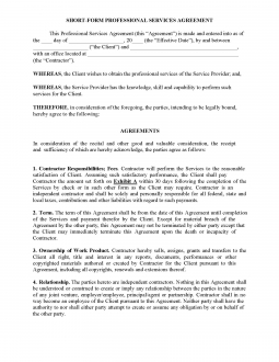 Free Professional Services Agreement - Samples - PDF | Word – eForms