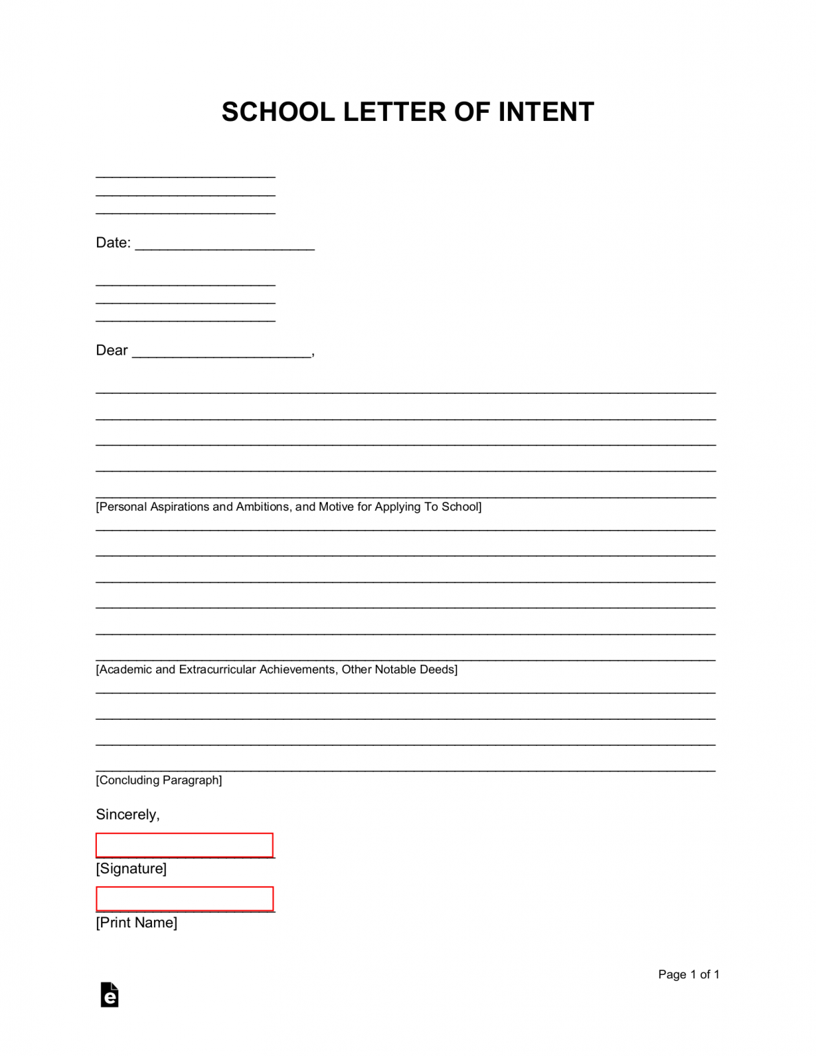 Free School Letter of Intent - PDF | Word – eForms