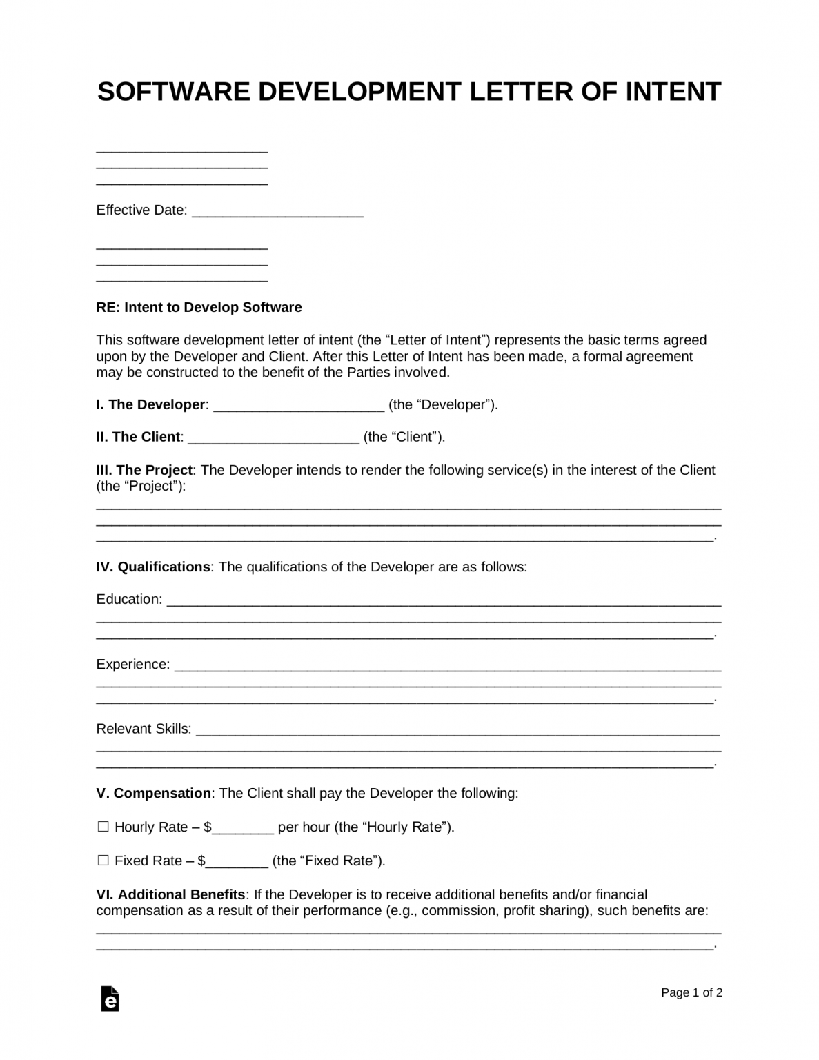 Free Software Development Letter of Intent Template - PDF | Word – eForms