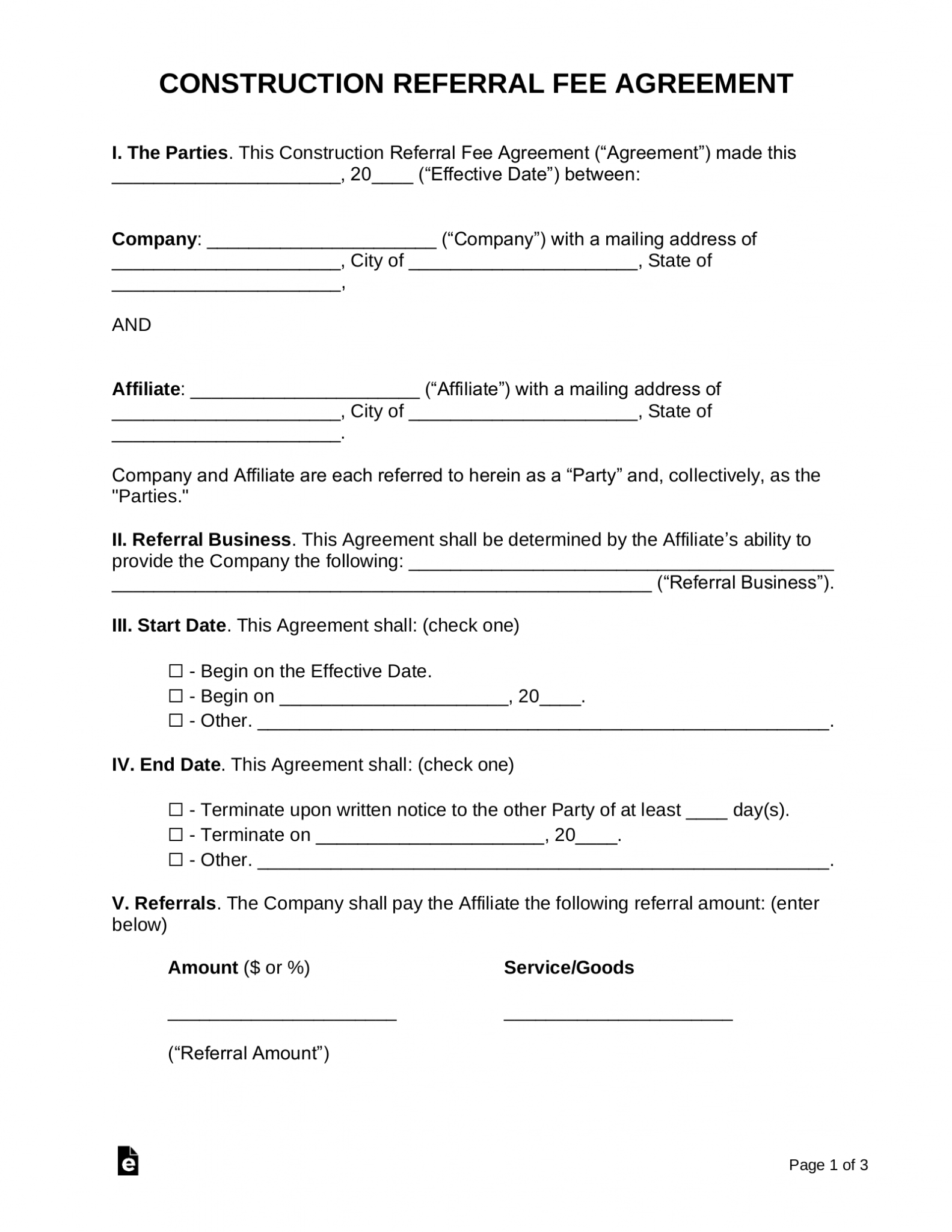 Free Construction Referral Agreement - PDF | Word – eForms