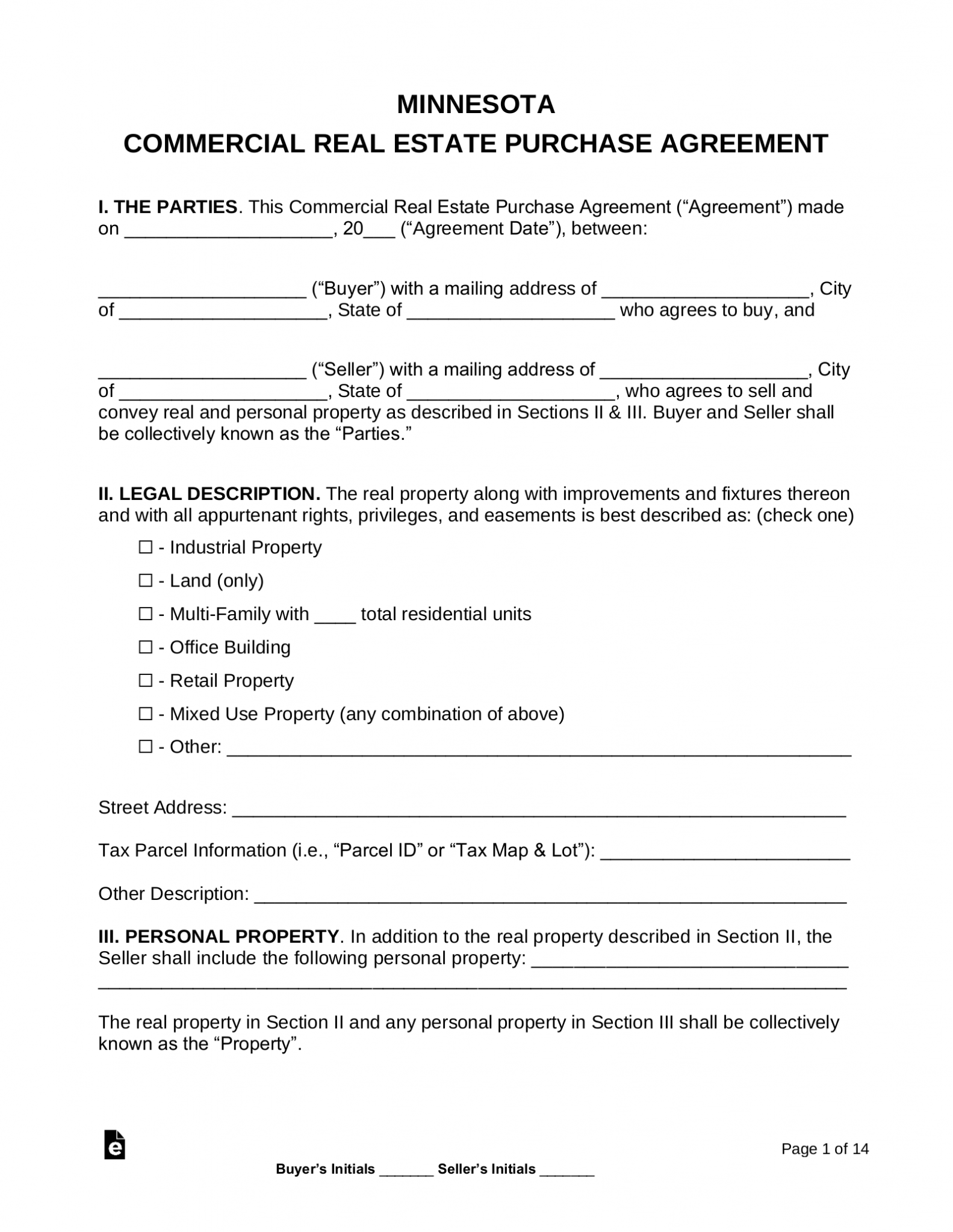 Free Minnesota Residential Purchase Agreement Template - PDF | Word – eForms
