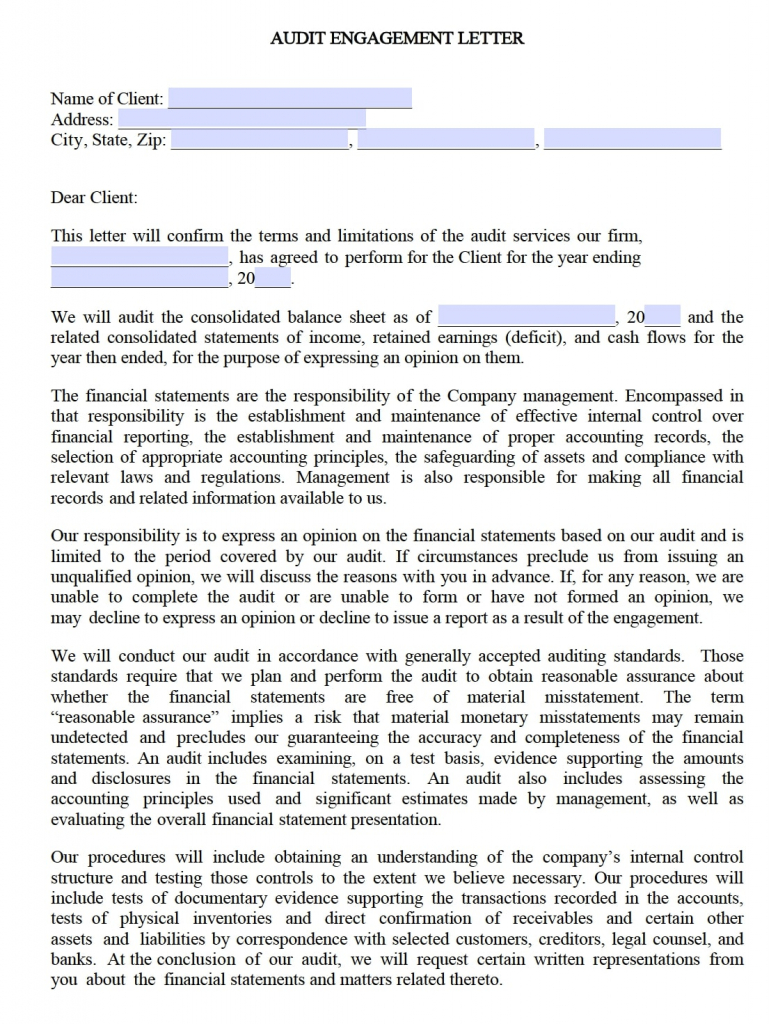 Free Accountant / Bookkeeping Engagement Letter Template | Sample - PDF ...