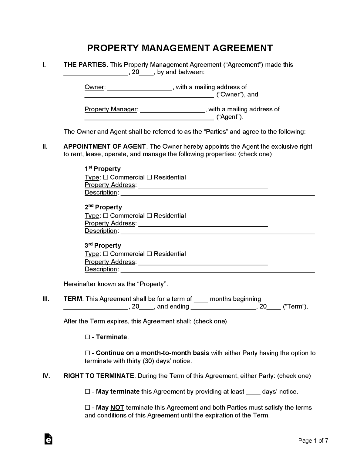 Free Property Management Agreement Template - PDF | Word – eForms