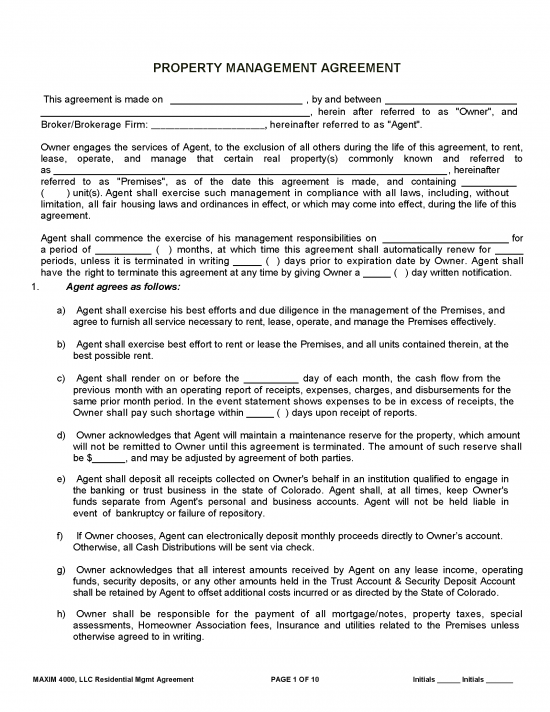 Free Colorado Property Management Agreement | Commercial & Residential ...