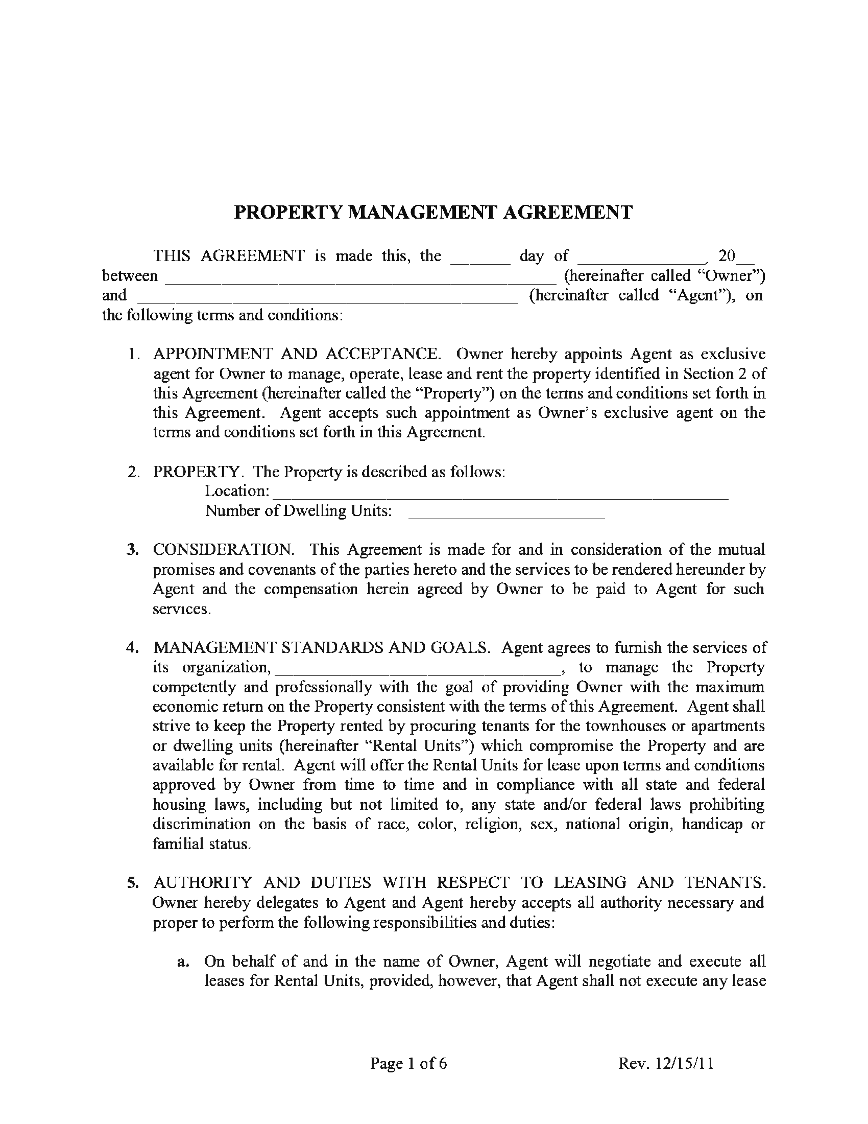Free Mississippi Property Management Agreement | Commercial ...