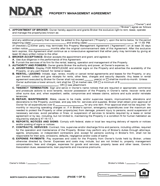 Free North Dakota Property Management Agreement | Commercial ...