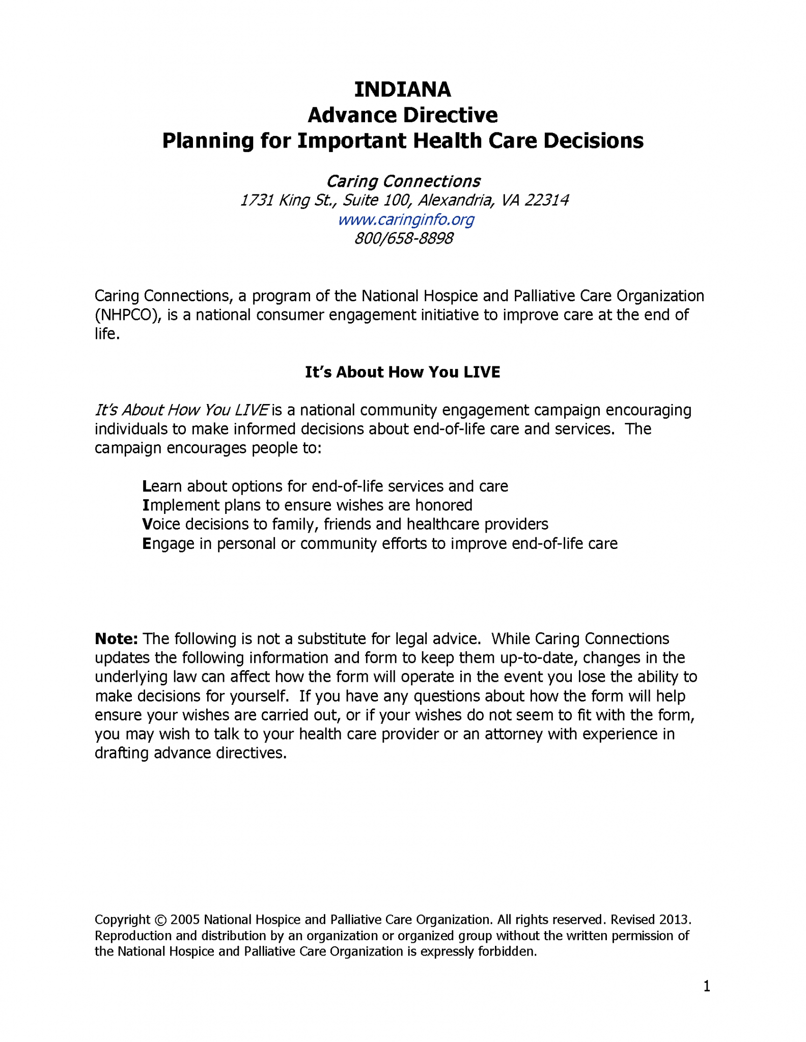 Free Indiana Advance Directive Form - PDF – eForms