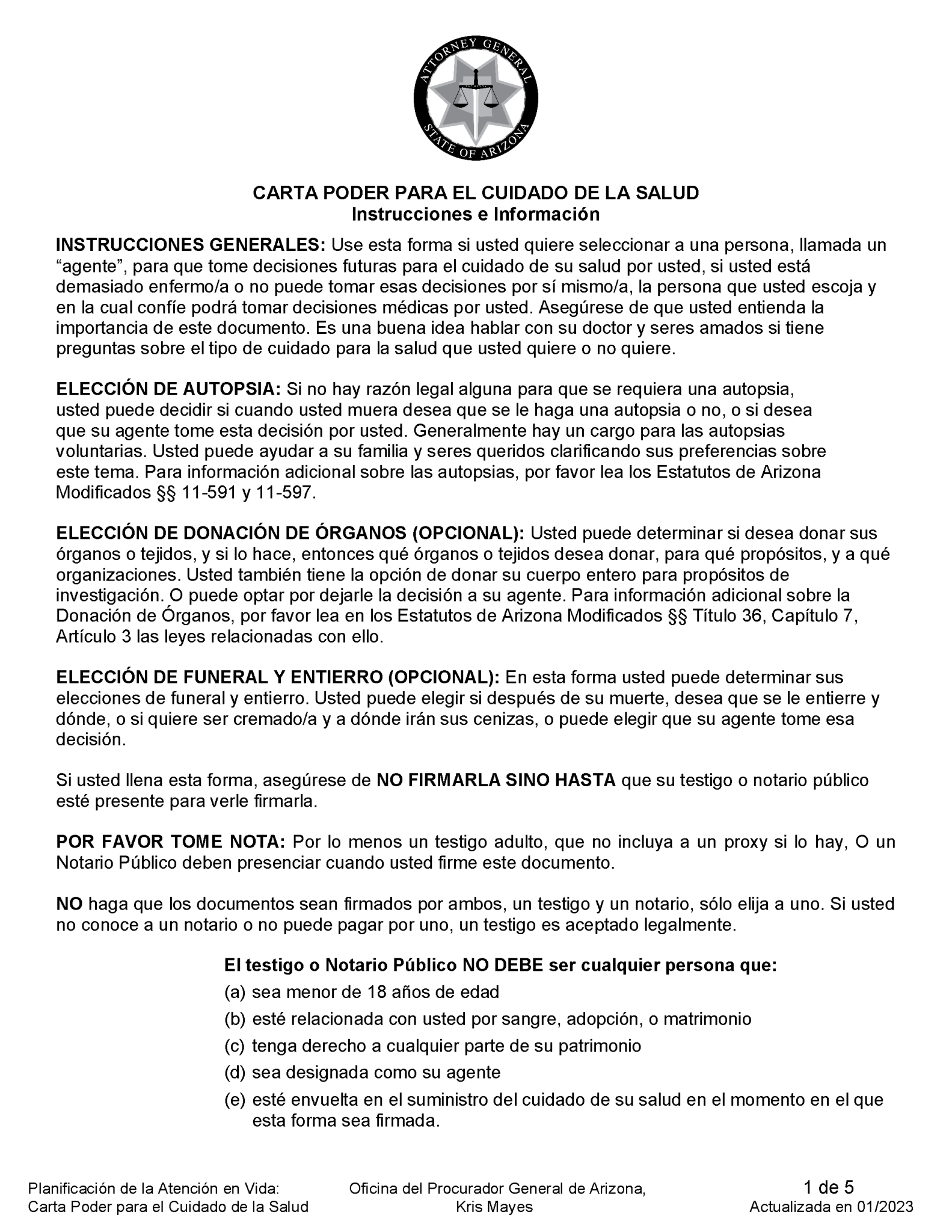 Free Arizona Advance Directive Form - PDF – eForms