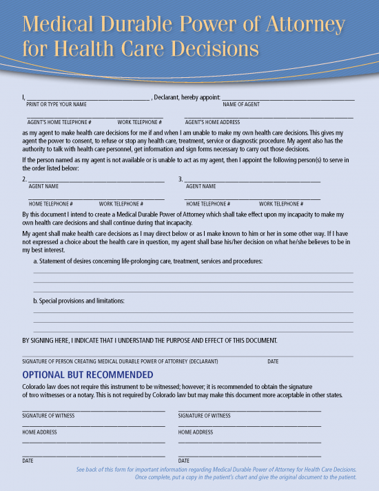 Free Colorado Advance Directive Form - PDF – eForms