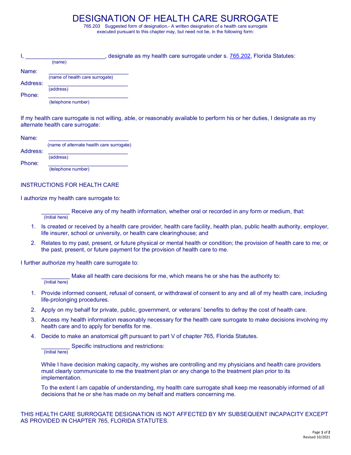 Free Florida Do Not Resuscitate (DNR) Order Form - PDF – eForms