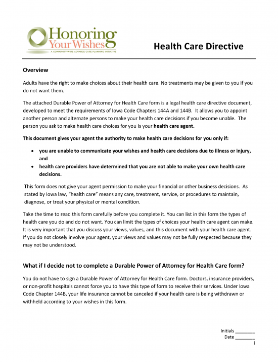Free Iowa Advance Directive Form - PDF – eForms