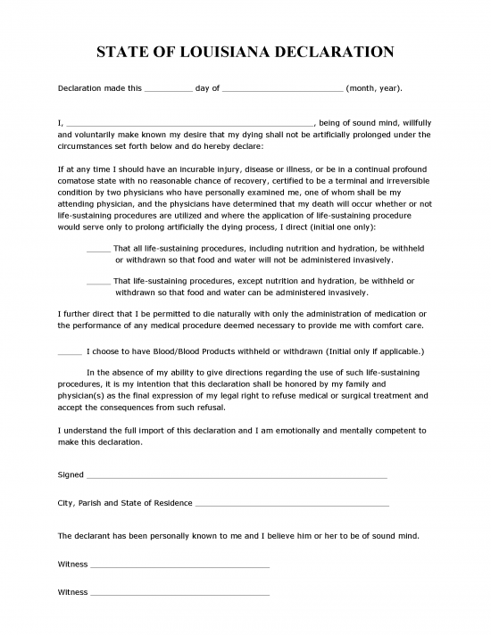 Free Louisiana Advance Directive Form - PDF – eForms