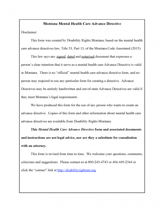 Free Montana Advance Directive Form - PDF – eForms