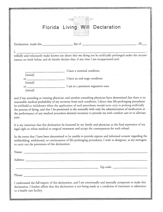 Free Florida Advance Directive Form - PDF – eForms