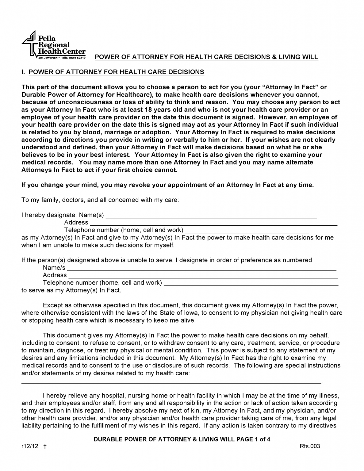 Free Iowa Advance Directive Form - PDF – eForms