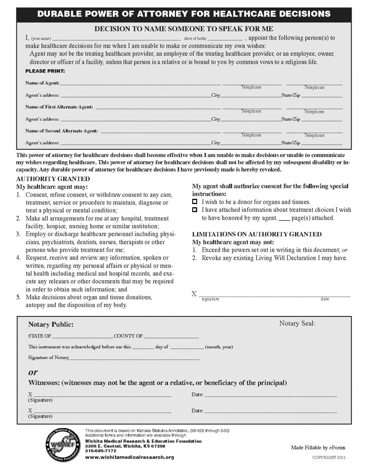 Free Kansas Advance Directive Form - PDF – eForms