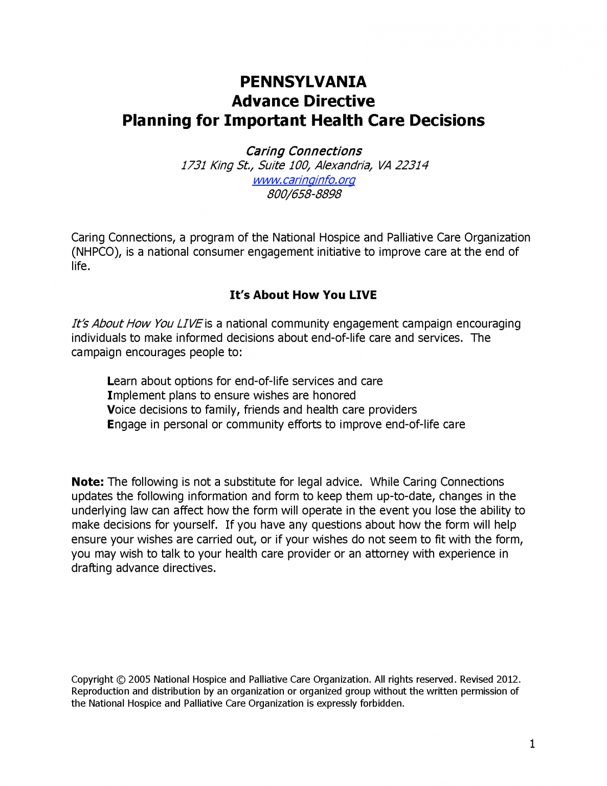 Free Pennsylvania Advance Directive Form - PDF – eForms