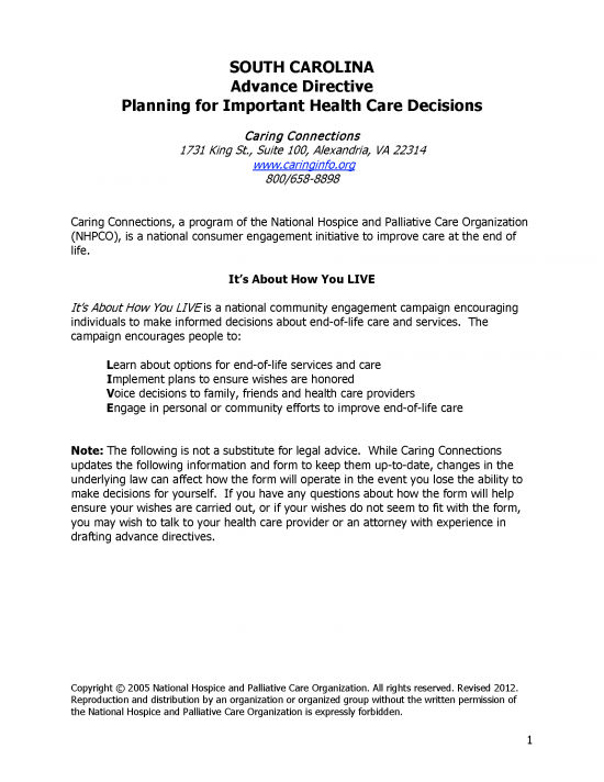 Free South Carolina Advance Directive Form - PDF – eForms