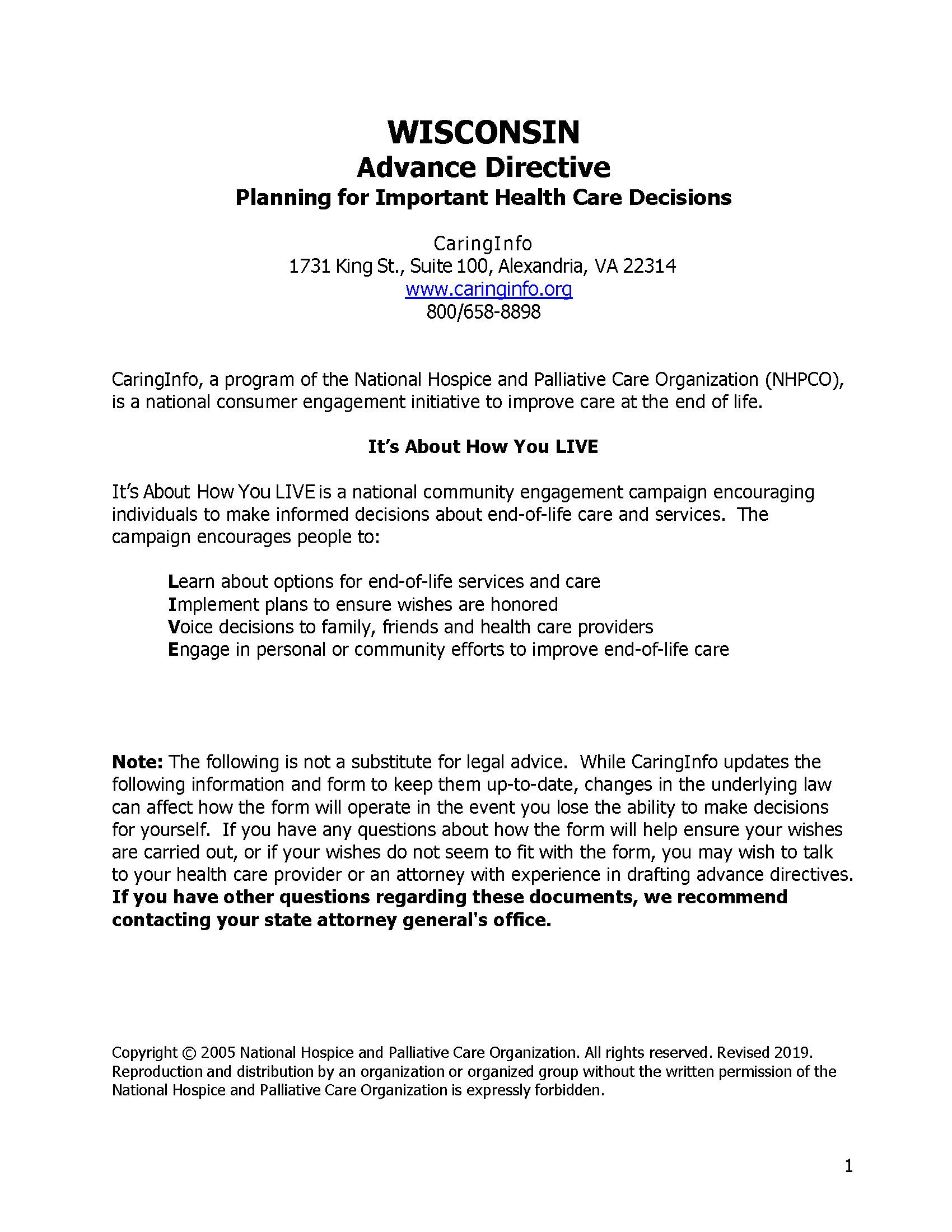 Free Wisconsin Advance Directive Form - PDF – eForms