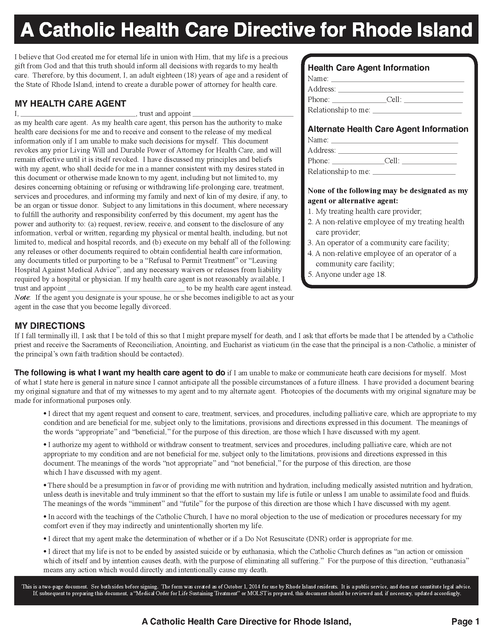 Free Rhode Island Advance Directive Form - PDF – eForms