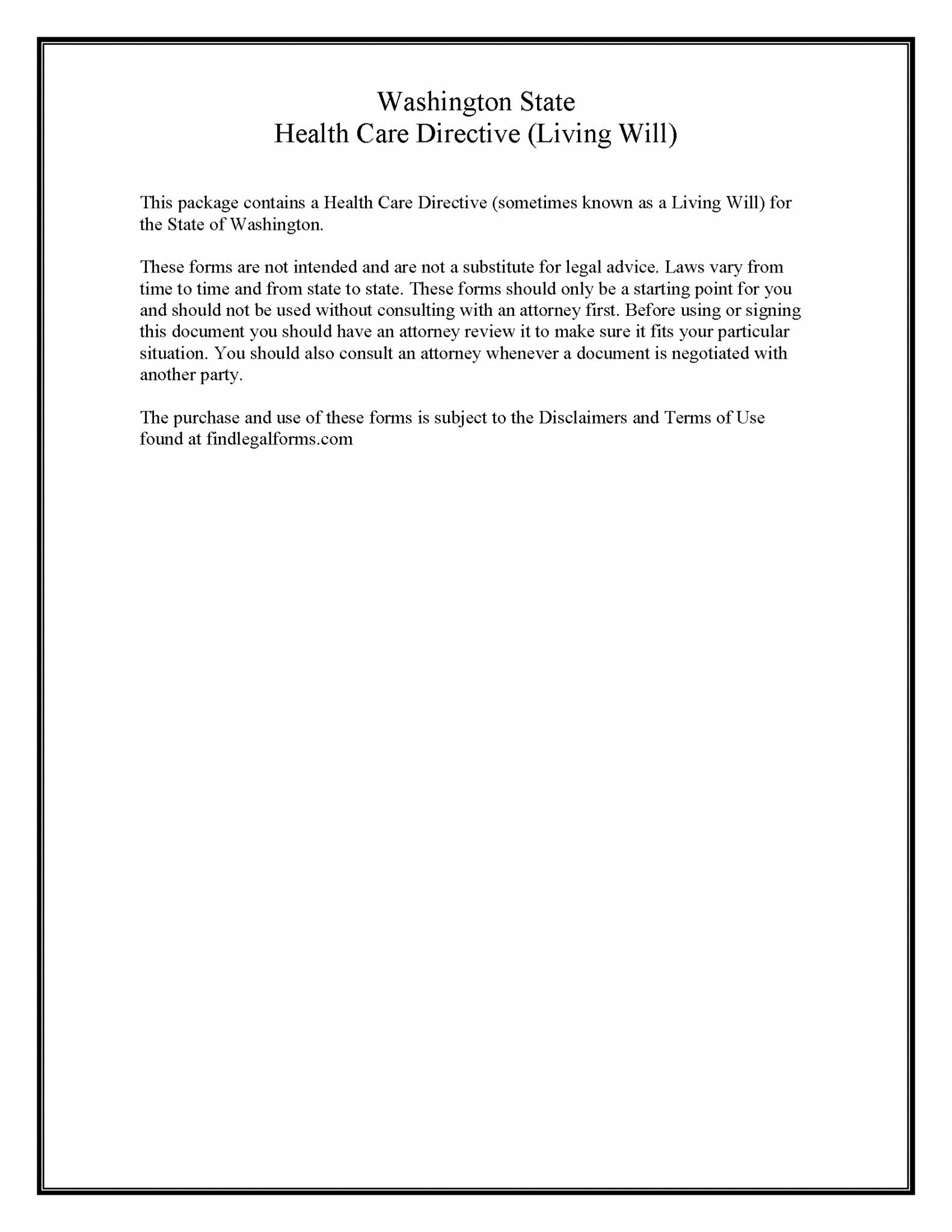 Free Washington Advance Directive Form - PDF – eForms