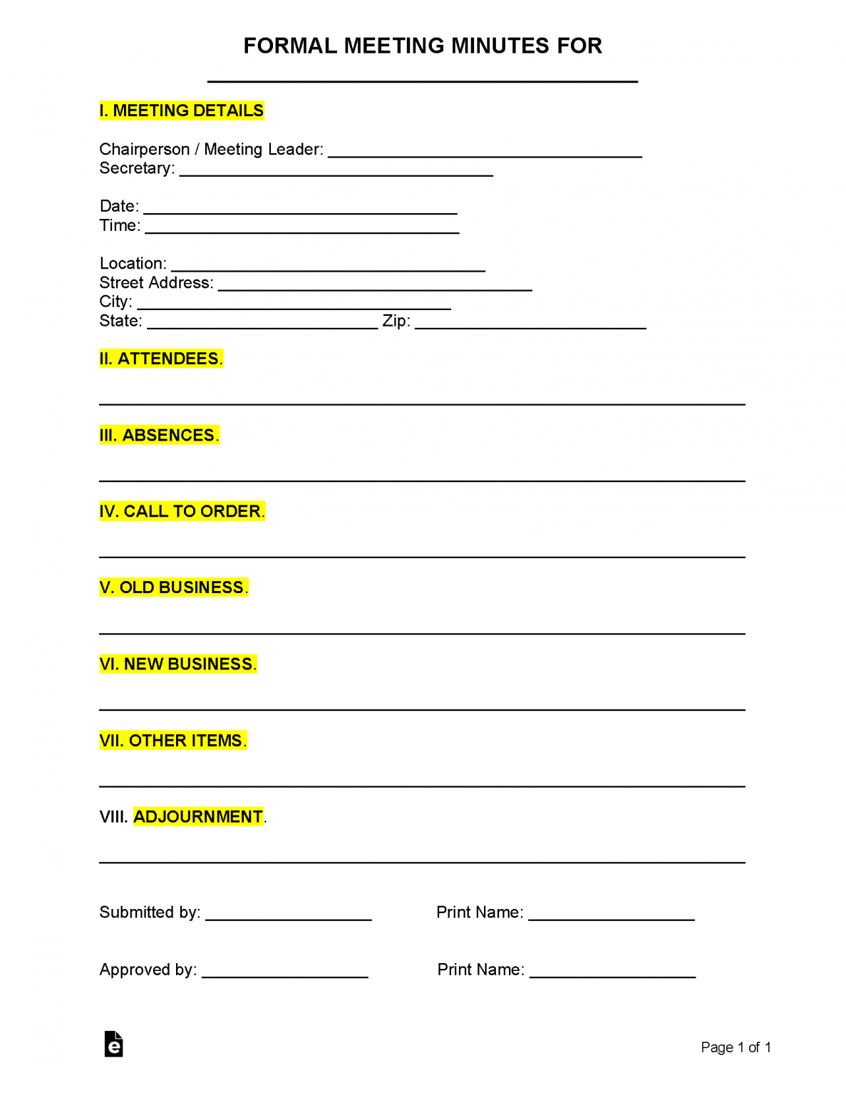 Free Formal Meeting Minutes Template - PDF | Word – eForms