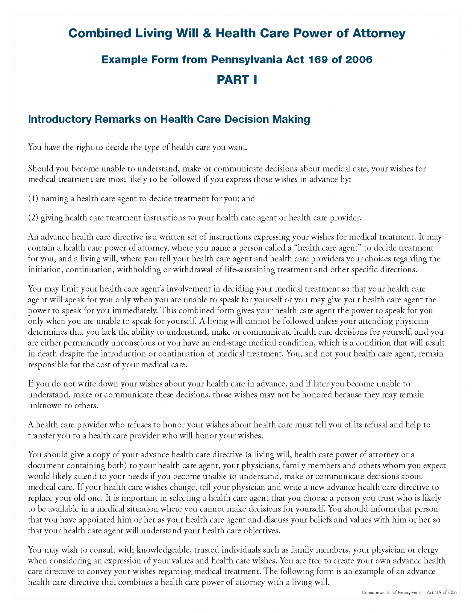 Free Pennsylvania Advance Directive Form - PDF – eForms