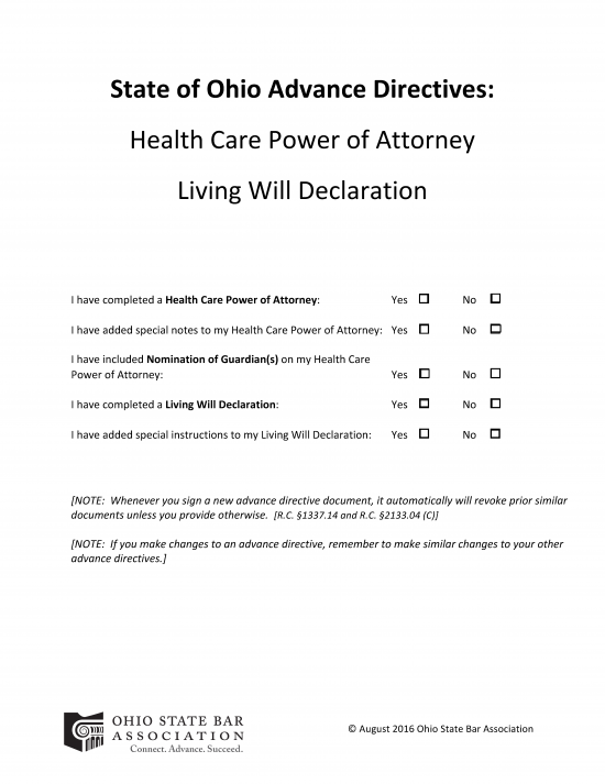 Free Ohio Advance Directive Form - PDF – eForms