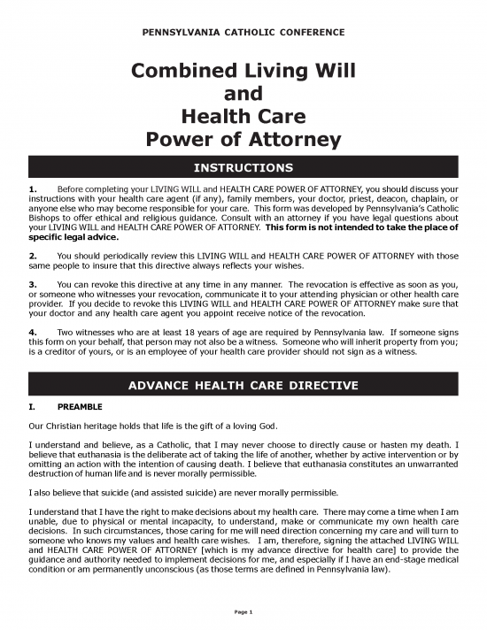 Free Pennsylvania Advance Directive Form - PDF – eForms