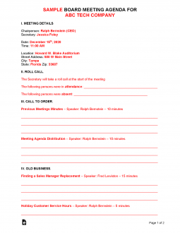 Free Board Meeting Agenda Template | Sample - PDF | Word – eForms