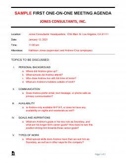 Free One-on-One Meeting Agenda Template | Sample - PDF | Word – eForms