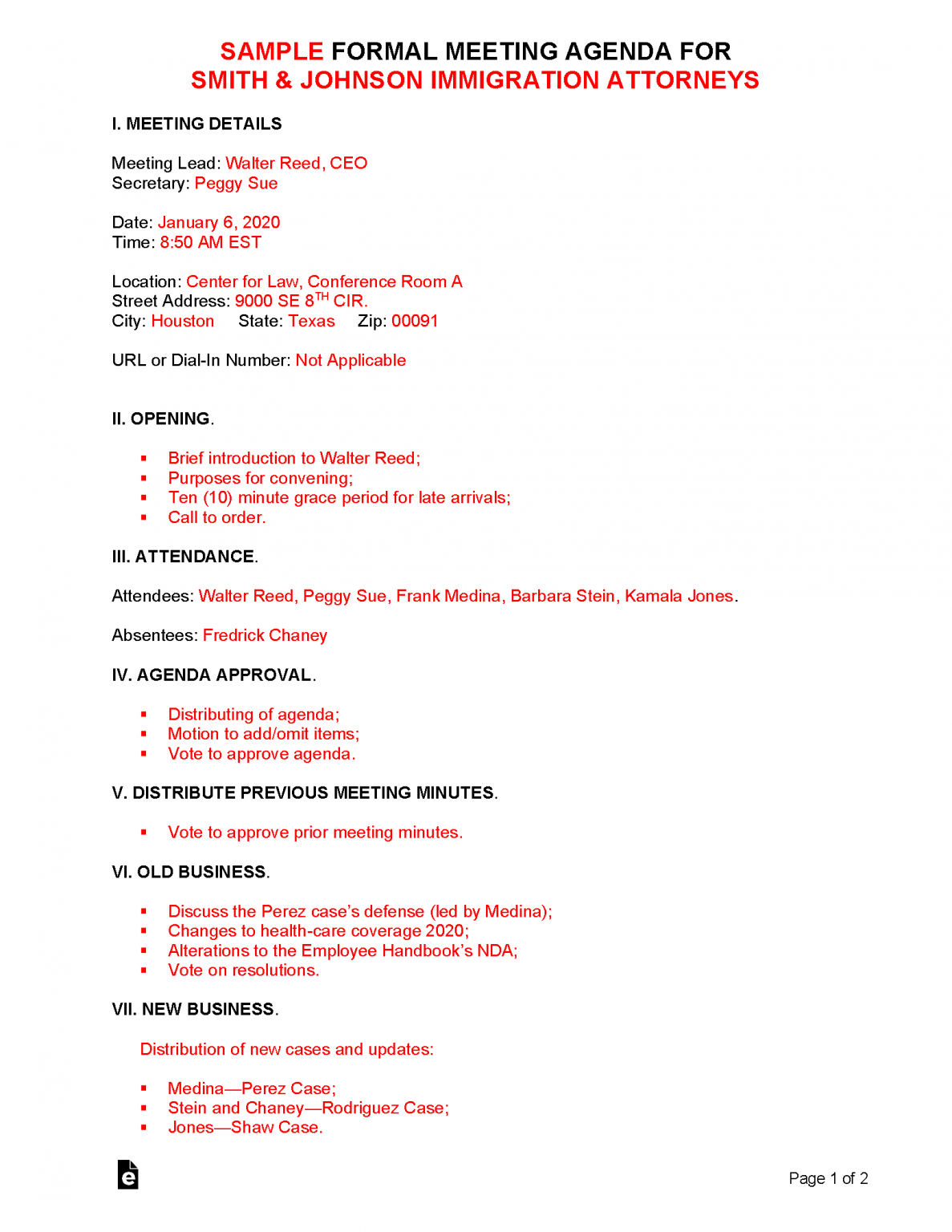 Free Formal Meeting Agenda Template | Sample - PDF | Word – eForms