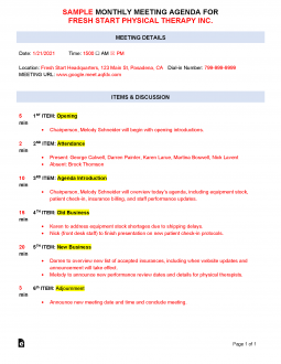Free Monthly Meeting Agenda Template | Sample - PDF | Word – eForms