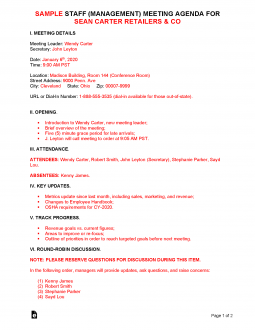 Free Staff (Management) Meeting Agenda Template | Sample - PDF | Word ...