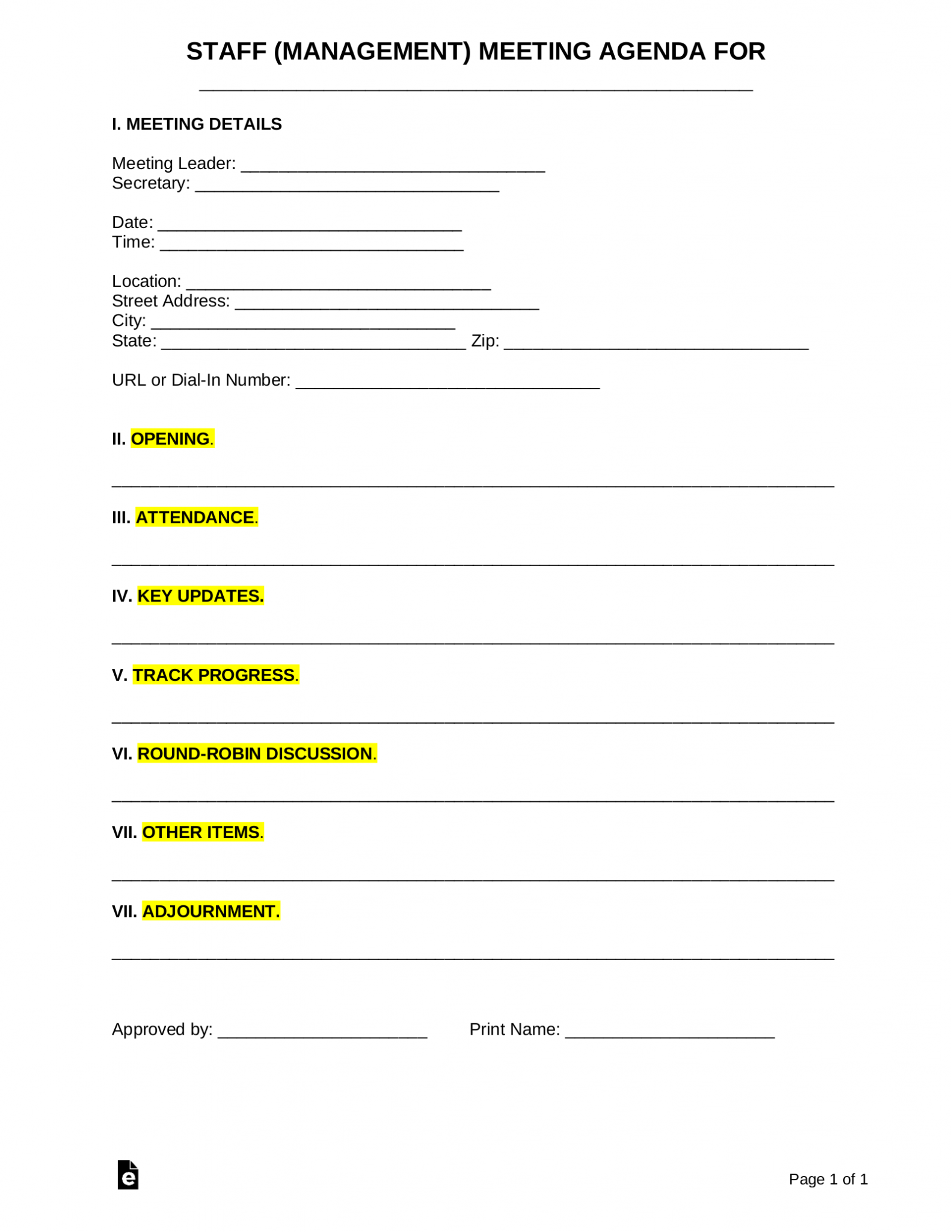 Free Staff (Management) Meeting Agenda Template - PDF | Word – eForms