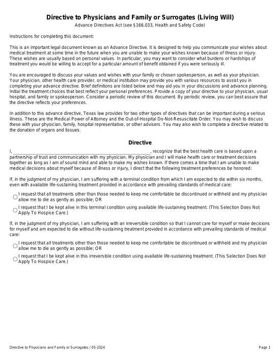 Free Texas Do Not Resuscitate (DNR) Order Form - PDF – eForms