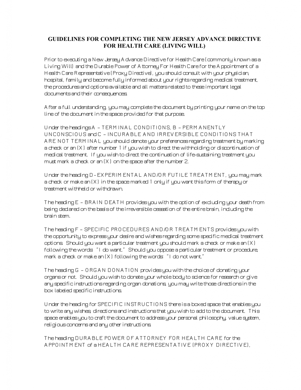 Free New Jersey Advance Directive Form - PDF – eForms