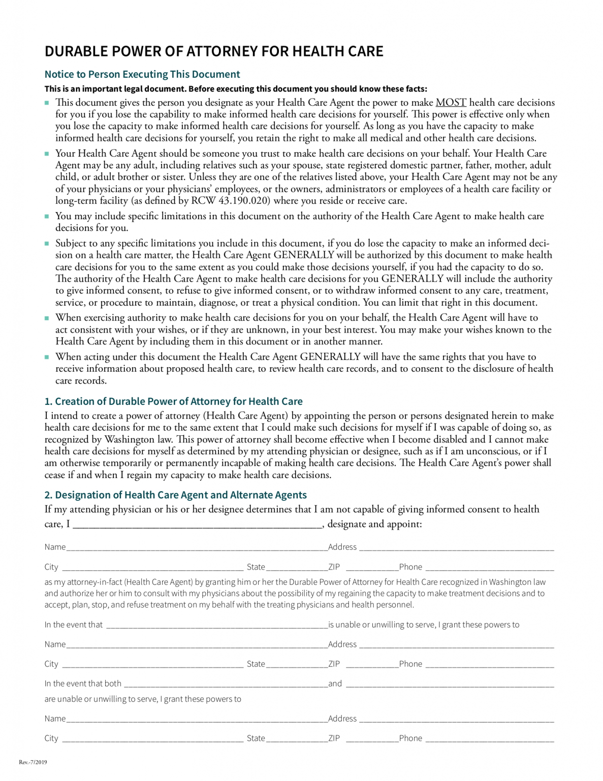 Free Washington Advance Directive Form - PDF – eForms