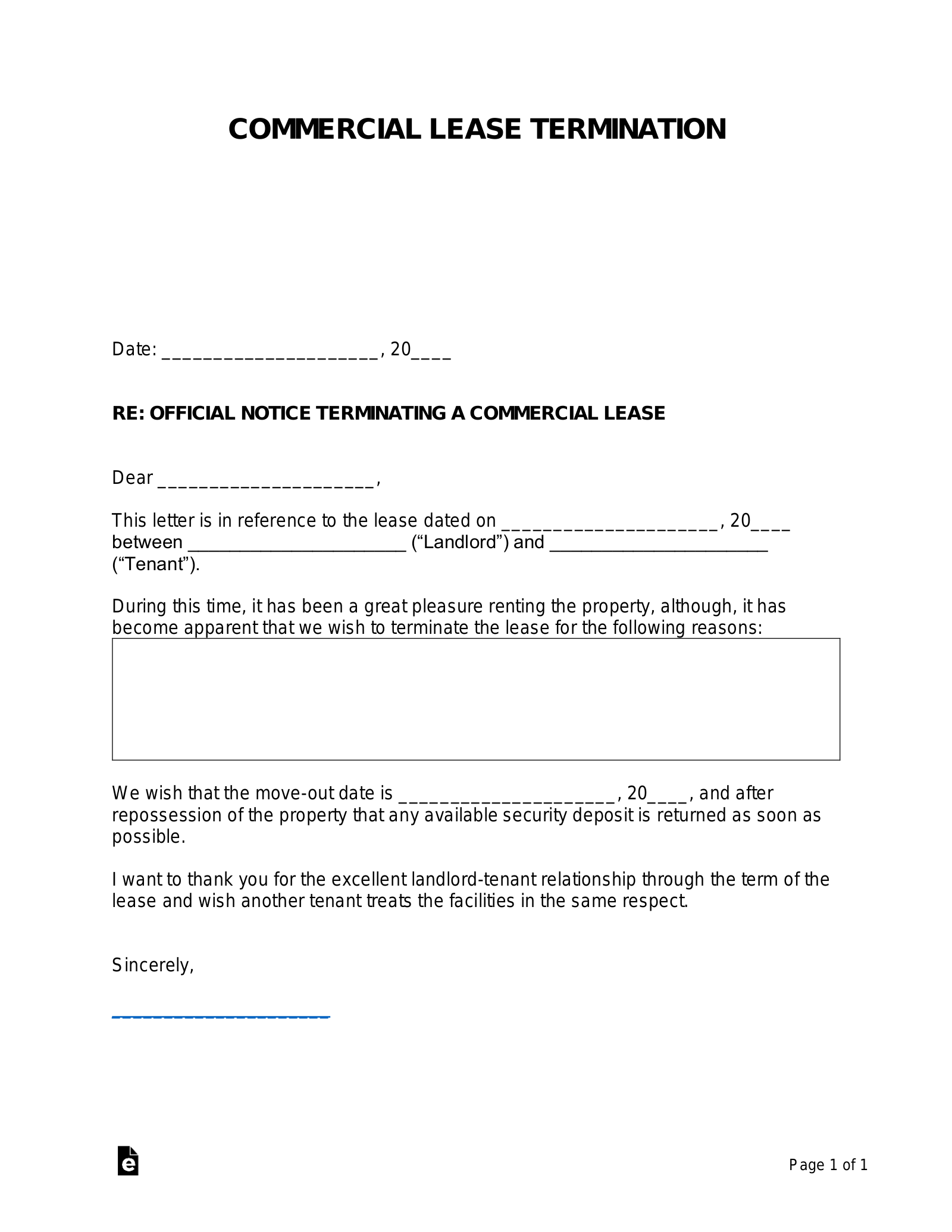 Free Commercial Lease Termination Letter PDF Word EForms