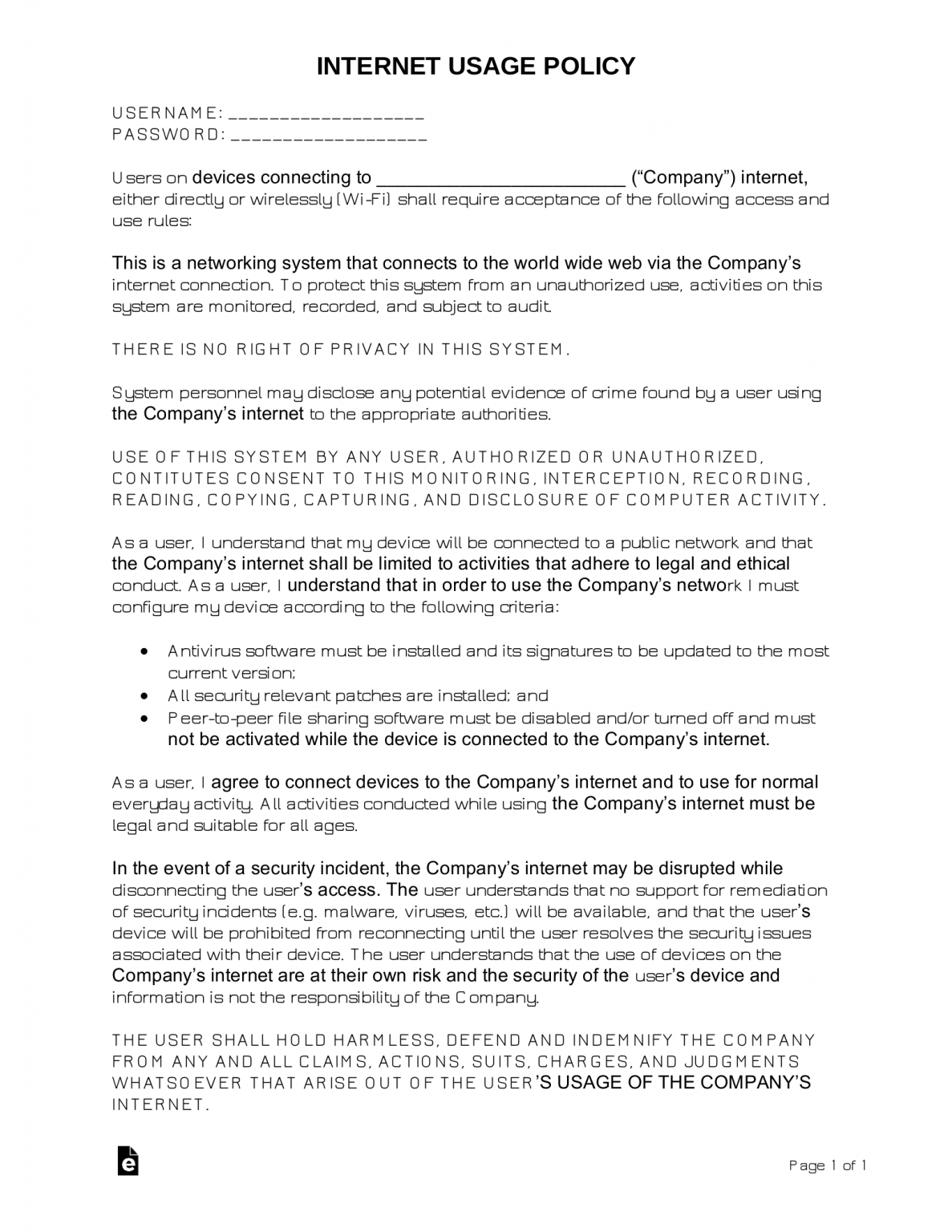 Free Internet Usage Policy - PDF | Word – eForms