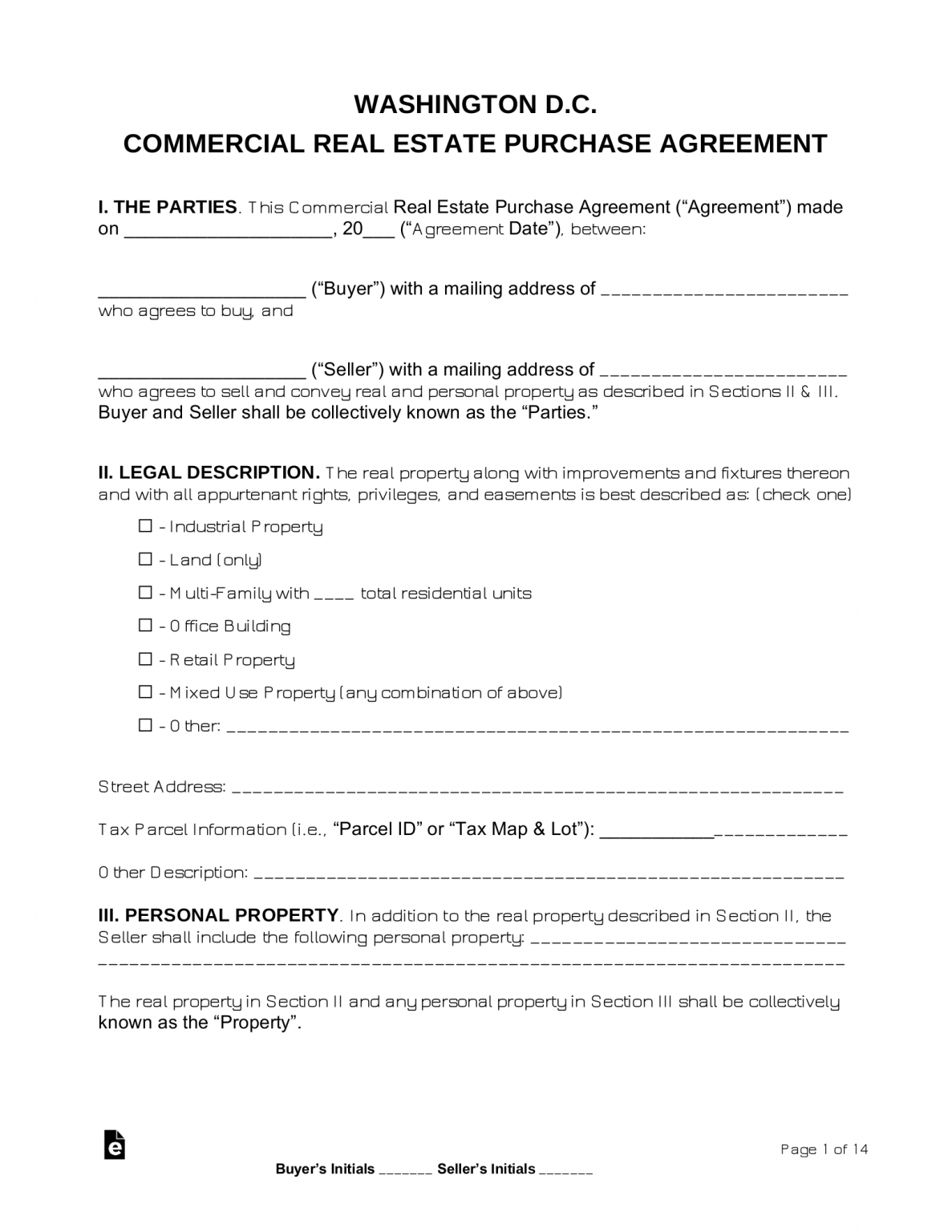 Free Washington D.C. Commercial Purchase Agreement - PDF | Word – eForms