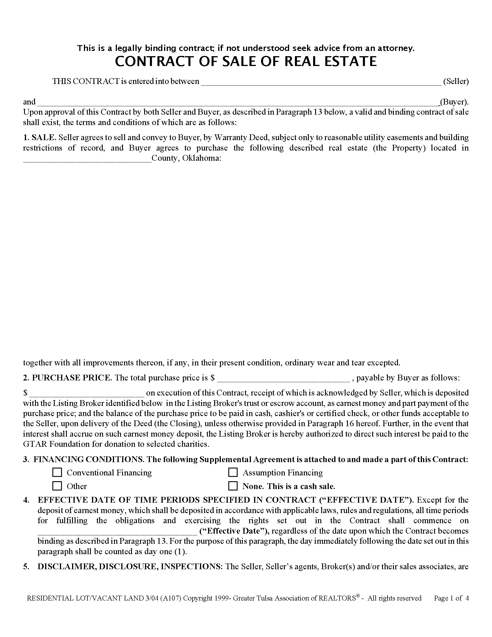 Free Oklahoma Land Contract Template - PDF | Word – eForms