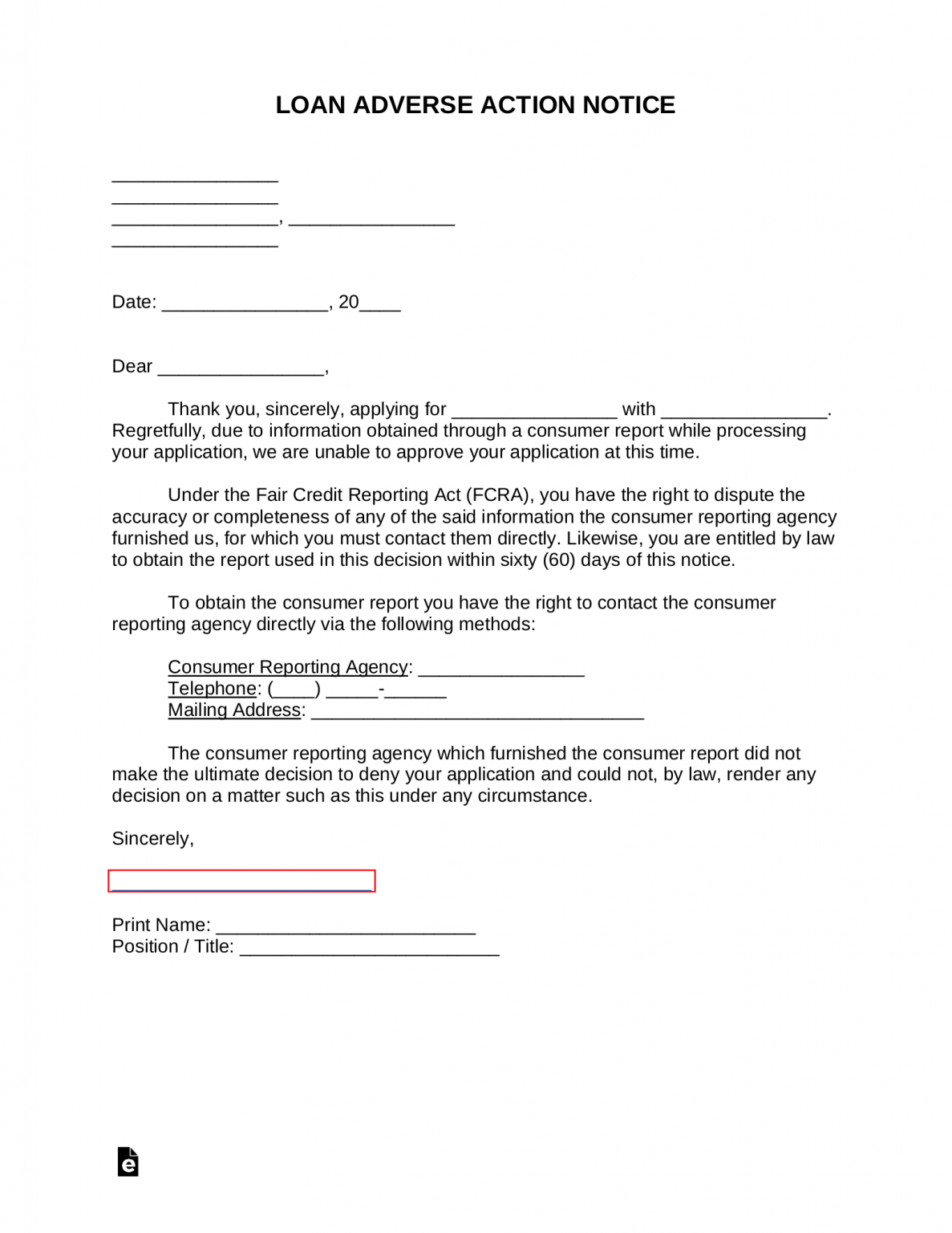 Free Adverse Action Notices (8) | FCRA - PDF | Word – eForms