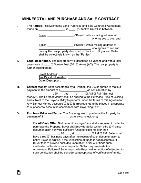 Free Minnesota Land Contract Template - PDF | Word – eForms