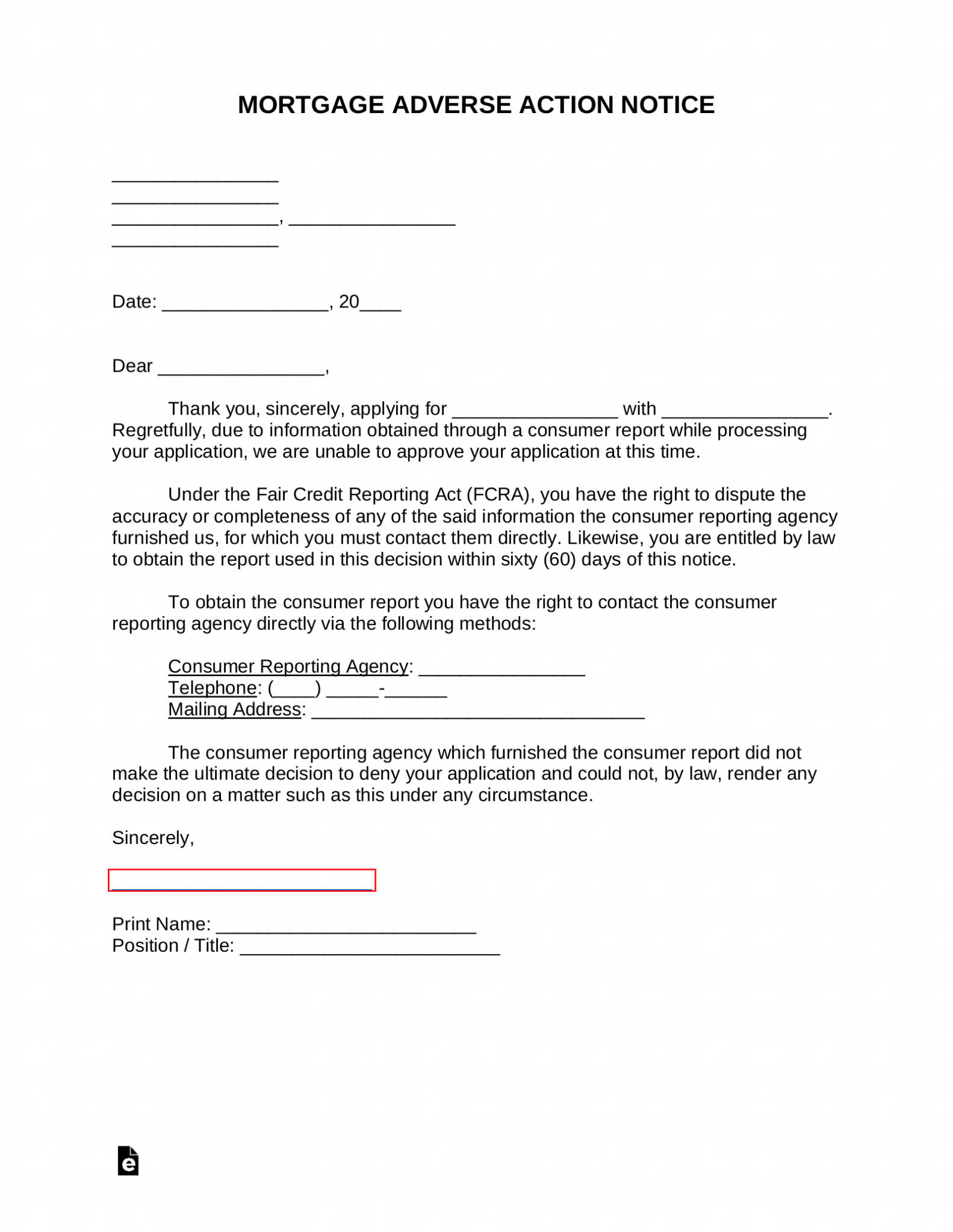 Free Adverse Action Notices (8) | FCRA - PDF | Word – eForms