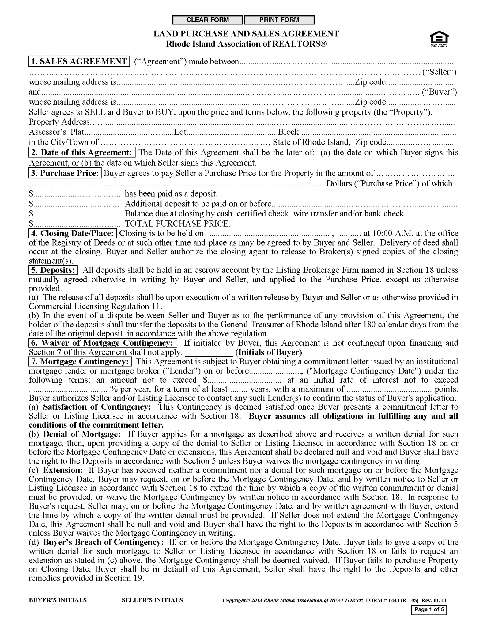 Free Rhode Island Land Contract Template - PDF | Word – eForms